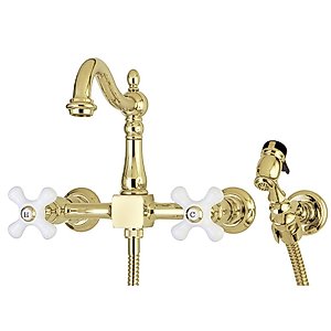 Kingston Brass KS1262PXBS Heritage Wall Mount Bridge Kitchen Faucet with Brass Sprayer, 6-9/16", Oil Rubbed Bronze