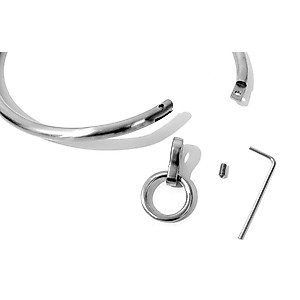 Cuffstore 17" Locking Eternity Collar Satin Stainless Curved Neck Choker Collar w/Ring