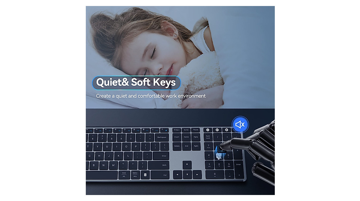 AUSDOM Wireless Bluetooth Keyboard Full Size, Quiet Slim Multi-Device Rechargeable Cordless ...