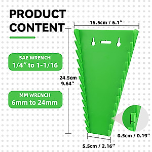FTIHTRY 4Pack Magnetic Wrench Organizer wrench rack Tool Trays, Premium Quality Wrench Holder SAE(1/4" - 1/16") and Metric(6mm-24mm)