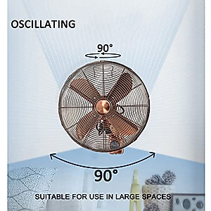 USGitke Wall-Mounted Fan with Remote Control 16 Inch/18 Inch Low Noise Three-Speed Adjustable Retro Fan (Color : Bronze, Size : 18In(50 X 55 * 30cm))