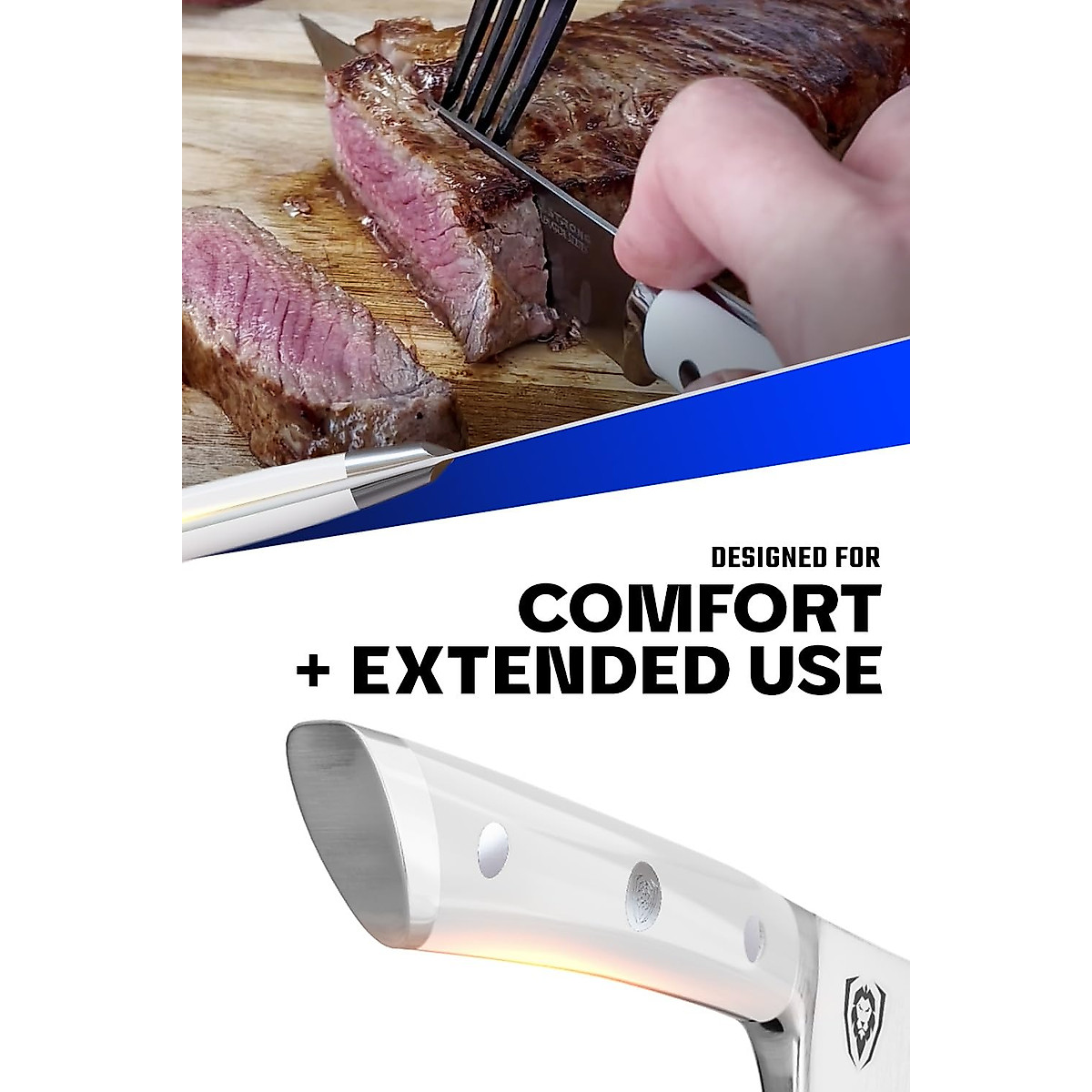 Dalstrong Steak Knife Set - 4-5" Straight Blade Edge - Gladiator Series - Forged German High-Carbon Steel - w/Sheaths - Glacial White ABS Handle - Dinner Set Kitchen Knives