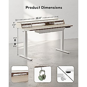 BANTI 55 x 24 Inch Electric Standing Desk with 3 Drawers, Adjustable Height Stand Up Desk, Sit Stand Home Office Desk with Storage Shelf, Light Walnut Top
