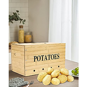 Xbopetda Potato Storage, Bamboo Storage Bin for Potato, Kitchen Storage Canister with Wooden Lid & Aerating Storage Holes - Kitchen Pantry Organizer Box Fruit Vegetable Fresh Keeper (Needed Assemble)