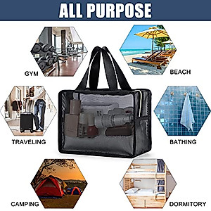 6 Pcs Mesh Shower Caddy Bag organizer Black Travel Gym Shower Bag Portable Hanging Shower Tote Quick Dry Mesh Toiletry Bag Nylon Caddy with Handles for Women Men College Dorm Bathroom Camp Essentials