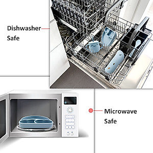 Santi & Me Baby Feeding Set Divided Plate with Suction, Adjustable Silicone Bib, Toddler Training Sippy Cup with Straw, Baby Led Weaning Spoon, Rainbow Plate Dishes and Utensils Set(Dusty blue)