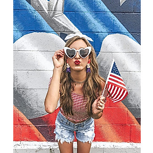 American Flag Zinc Earrings 4th of July Earrings for Women Beaded Heart Star Flag Dangle Drop Earrings Handmade Independence Day Patriotic Earrings Holiday Gifts (Letter)