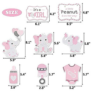 Faisichocalato Pink Elephant Centerpiece Sticks DIY Baby Girl It's A Girl Table Decorations Pink Little Peanut Cutouts for Pink Elephant Theme Baby Shower Birthday Party Supplies Set of 24