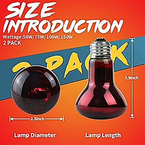 LUCKY HERP 50W Reptile Heat Lamp Bulbs 2 Pack, Reptiles & Amphibians Infrared Basking Spot Lamp, Heat Light Bulb for Turtle, Bearded Dragon, Lizard
