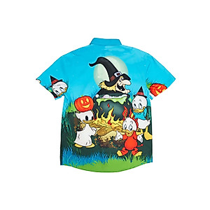 Loungefly Disney Huey, Dewey, & Louie Halloween Camp Shirt Medium Blue