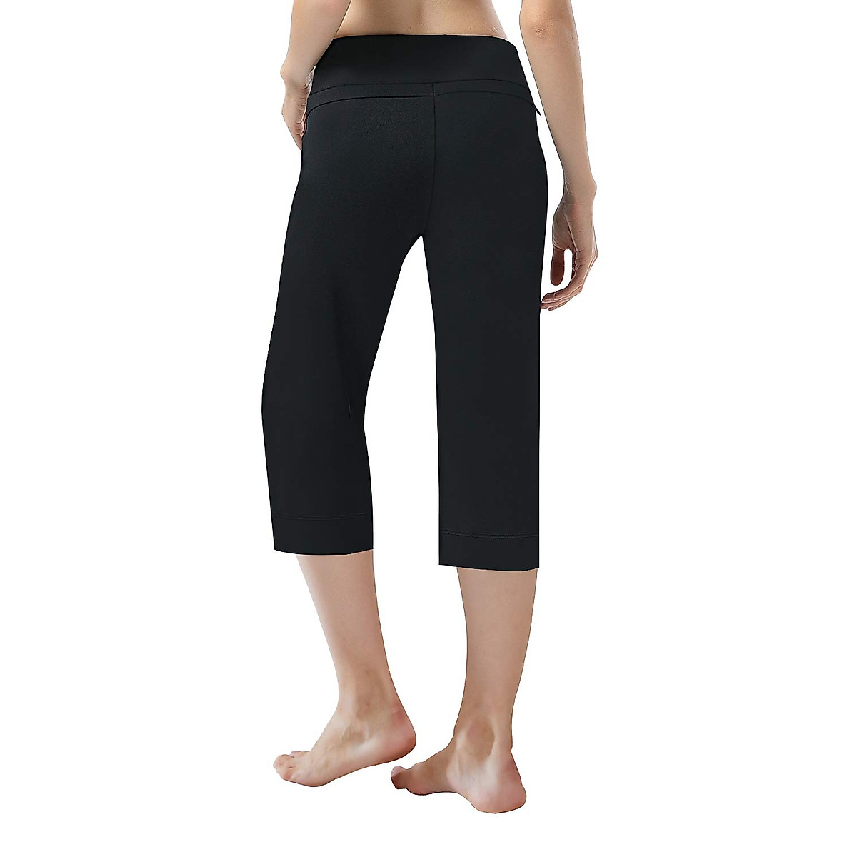 HISKYWIN 17"/23"/27"/29"/31"/33"/35" Inseam Capri/Petite/Regular/Tall Length Women's Straight Leg Yoga Pants Zip Pocket HF604-Black-M