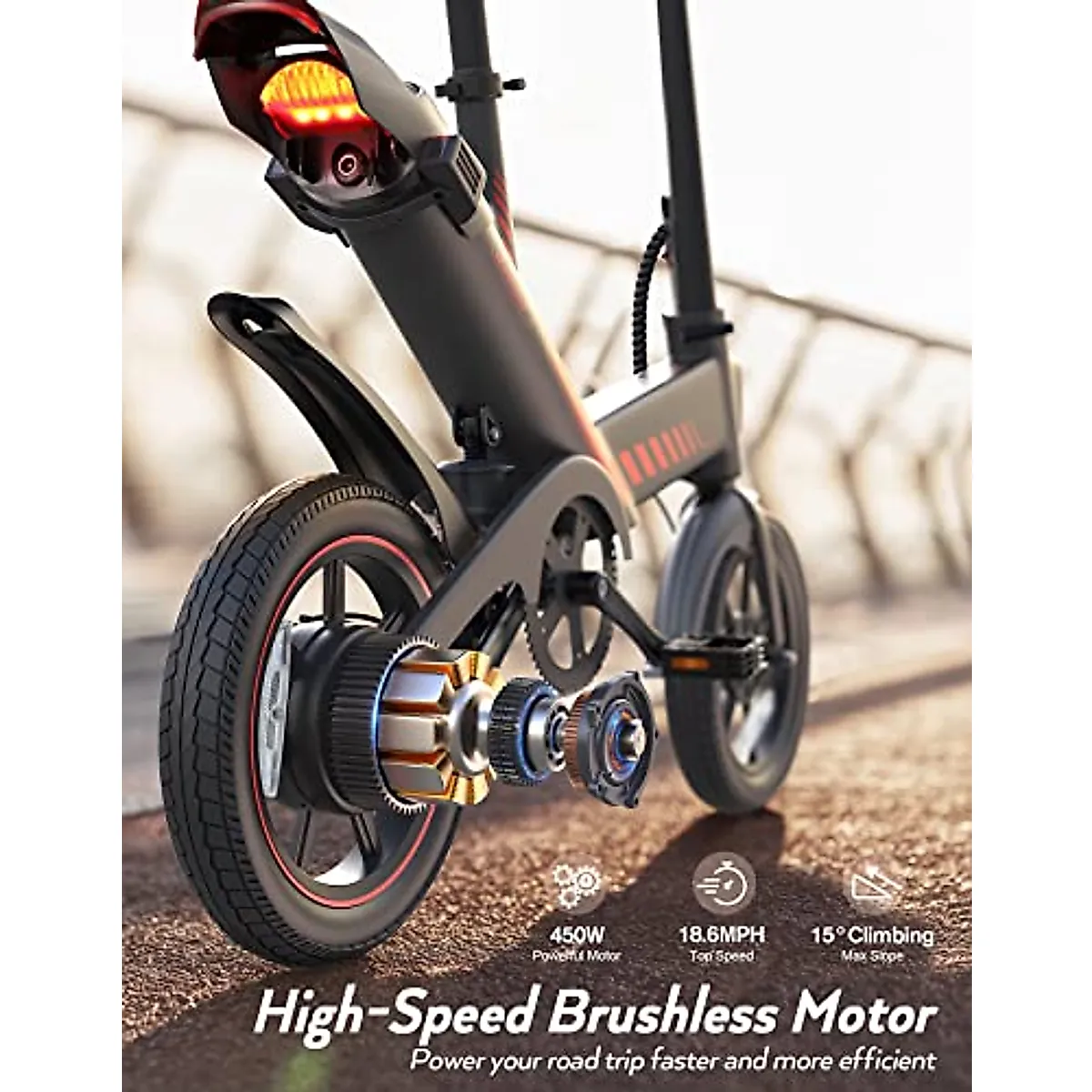 Sailnovo 14'' Folding Electric Bike for Adults, Peak 500W Ebike for Teenagers, 20 MPH Ebike, Up to 50 Miles Foldable Electric Mini Bicycle with 374WH Battery, LCD-Display, Dual Suspension