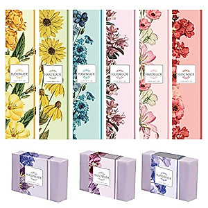 PH PandaHall 9 Styles Floral Wrap Label Tape, 90pcs Flower Soap Paper Wrapper Vertical Tags Sleeves Covers Crafts Tape Band Label for Handmade Soap Lotion Bars Bath Gift Wrapping, 8.5x1.9 inch