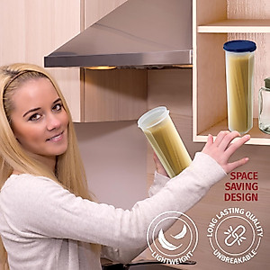 Tall Clear Spaghetti Pasta Container Storage With Lid-2 Pk.Multi-Purpose Kitchen Pantry Organization And Food Storage For Noodles Beans Straws - Airtight Leakproof Spaghetti Keeper BPA Free 37 oz.