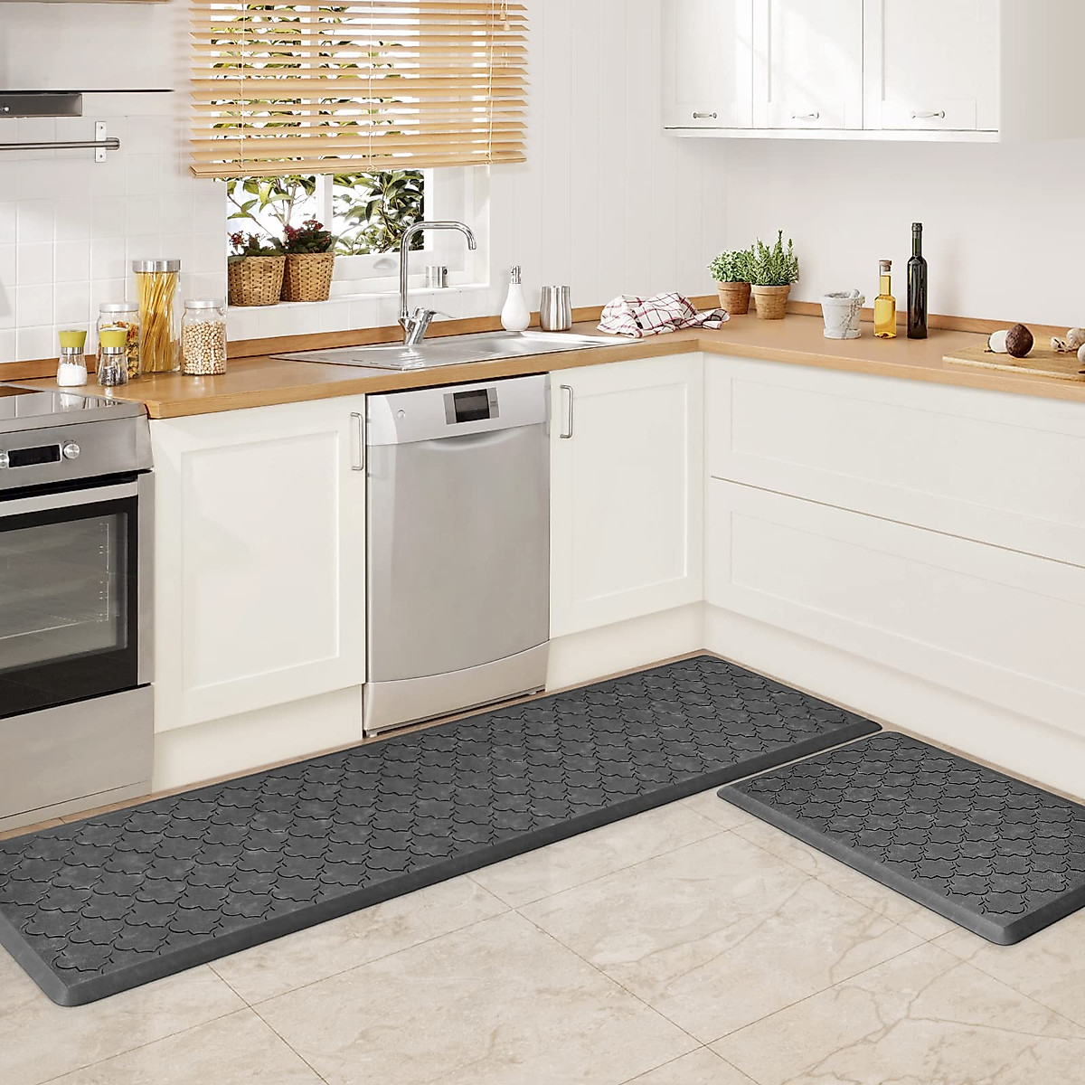 WISELIFE Kitchen Mat Cushioned Anti Fatigue Floor Mat,Thick Non Slip Waterproof Kitchen Rugs and Mats,Heavy Duty Foam Standing Mat for Kitchen,Floor,Office,Desk,Sink,Laundry (17.3"x28"+17.3"x60")