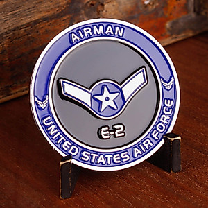Air Force Airman E2 Challenge Coin! United States Air Force Airman Rank Military Coin. E-2 Airman USAF Challenge Coin! Designed by Military Veterans - Officially Licensed Product!