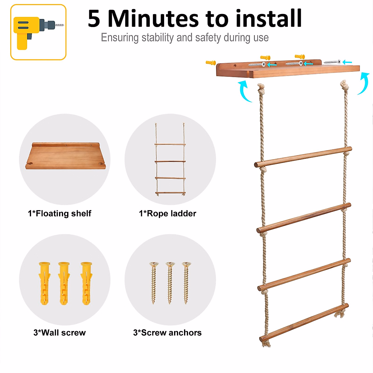Gomyrod 5-Layer Wooden Blanket Ladder, 2-in-1 Towel Racks Blanket Quilt Towel Holder Rack Decorative Ladder, Storage Ladder Quilt Rack Blanket Holder, Ladder Shelves for Bathroom,Living Room,Bedroom