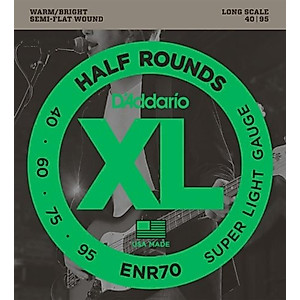 D'Addario XL Half Rounds Bass Guitar Strings - ENR70 - Long Scale - Super Light, 40-95