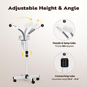 VIVOHOME Professional Facial Steamer for Esthetician with 5X Magnifying Lamp and Humidifier, 2 in 1 Ionic Face Steamer for Skin Spa for Home and Salon, Portable with Rolling Wheels