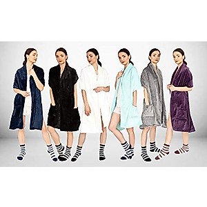 Chic Home Pedra Wrap Snuggle Robe Cozy Super Soft Ultra Plush Flannel Fleece Wearable Blanket with 2 Pockets and Bonus Pair of Striped Socks22” x 88”, 22, Purple