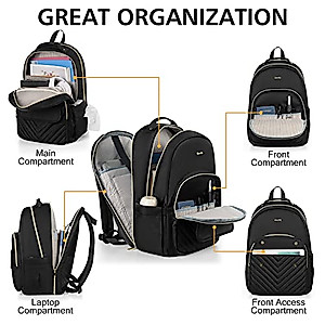 Breold Womens Laptop Backpack,Stylish Work Business Backpack for Travel,Large Capacity Computer Backpack for 15.6 Inch,Back Pack School College Bookbag with USB Charging Port,Casual Daypack,Black…