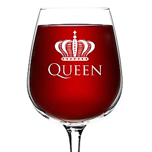 DU VINO Queen Funny Novelty Wine Glass - 12.75 oz. - Humorous Present for Mom, Women, Friends, or Her - Bridal Shower, Engagement or Wedding Favor - Made in USA