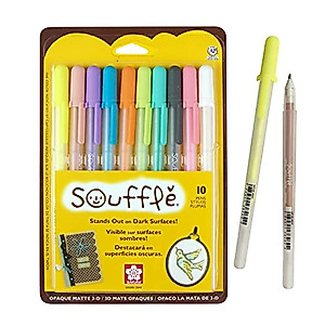 SAKURA 3D Soufflé Pen - 3-D Pen for Lettering, Drawing, Line Borders, Ornaments, & More - Opaque White and Pastel Ink Colors - 10 Pack