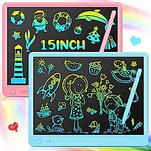 2 Pieces LCD Writing Tablet 15-inch Colorful Screen Drawing Pad Erasable Reusable Electronic Kids Drawing Tablet Kids Drawing Tablet Gifts for 3+ Years Old Girls Boys