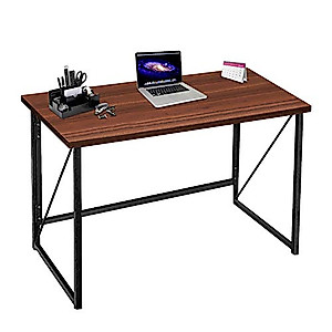 DESTURE Home Office Computer Desk, Easy Two Step Quick Folding Small Desk Home Office Study Desk Metal Frame, Modern Simple Laptop Table Brown 40''