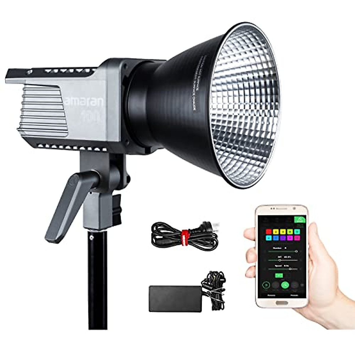Amaran 100D LED Video Light, 130W CRI95+ TLCI96+ 39,500 lux@1m Bluetooth App Control 8 Pre-Programmed Lighting Effects DC/AC Power Supply, Made by Aputure
