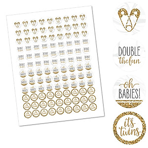 Big Dot of Happiness It's Twins - Gold Twins Baby Shower Round Candy Sticker Favors - Labels Fit Chocolate Candy (1 Sheet of 108)