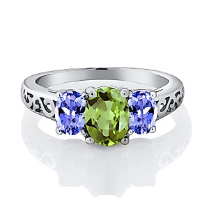 Gem Stone King 925 Sterling Silver Customized and Personalized Engagement Promise 3 Gemstone Birthstone Name Engraved Couple Mother's Ring For Women (Size 8)