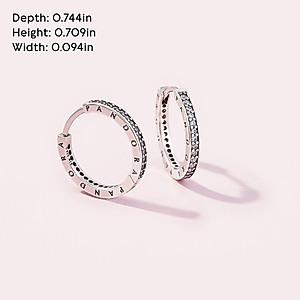 PANDORA Sparkle and PANDORA Logo Hoop Earrings - Stunning Women's Earrings - Great Gift for Her - Sterling Silver & Cubic Zirconia - 2.4 mm