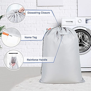 Polecasa Extra Large Heavy Duty Laundry Bag with 130gsm Tear Resistant Fabric and Handles, Easy to Carry Waterproof Dirty Clothes Drawstring Bag, Washable Hamper Bag for Travel, 28”x36”, Silver