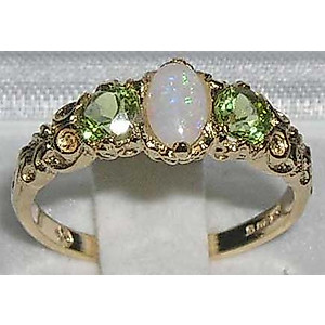 LetsBuyGold 10k Yellow Gold Natural Opal & Peridot Womens Trilogy Ring - Size 4.75