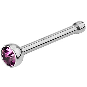 Forbidden Body Jewelry 20G Surgical Steel 2mm Bezel Set CZ Crystal Nose Stud, Purple
