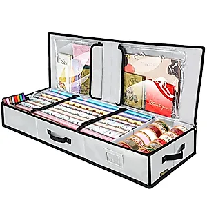 BALEINE Christmas Wrapping Paper Storage Organizer with Flexible Partitions and Pockets, 40" Durable 600D Oxford Fabric Gift Wrap Storage Bag Fits Ribbon, Ornaments, Holiday Accessories (Gray)