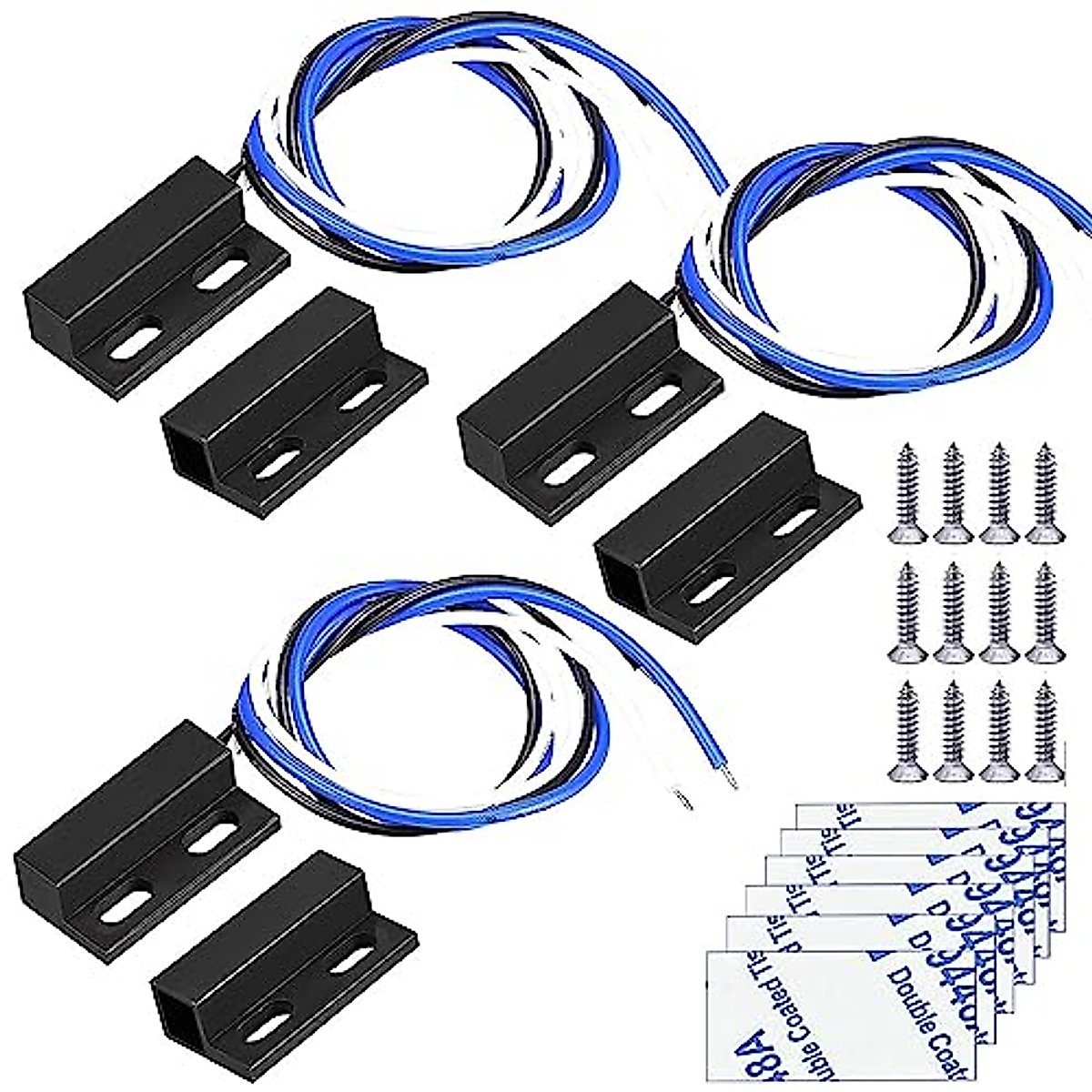 Gebildet 3 Sets NO/NC Black Magnetic Switch Wiring Recessed Door Sensor Hidden Window Contact Reed Switch for Access Control Replace Alarm System