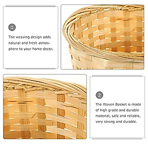 Hemoton Small Woven Basket with Lid Rattan Trash Can Wastebasket Wicker Round Trash Bin Woven Storage Basket Decorative Egg Basket Laundry Hamper Flower Pots Planter Holder