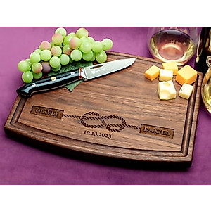 Straga Personalized Cutting Boards | Handmade Wood Engraved Charcuterie | Custom Wedding, Anniversary, Engagement Gift for Couples (Nautical Knot Design No.805)
