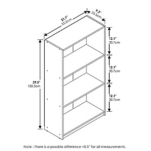 Furinno Basic 3-Tier Bookcase Storage Shelves, Espresso