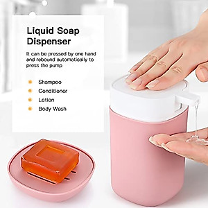 Otostar 6 Piece Bathroom Accessory Set Plastic Bath Accessories Bathroom Gifts Set with Soap Dispenser Toothbrush Holder Tumbler Soap Dish Toilet Brush Holder Trash Can Decor Countertop (Light Pink )