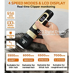 Petsaunter Dog Clippers for Grooming Kit, 4-Speed & LCD, Low Noise Electric Dog Trimmer for Grooming, Cordless Rechargeable Dog Hair Clippers, Quiet for Dogs & Pets with Thick or Heavy Coats(C95 Set)