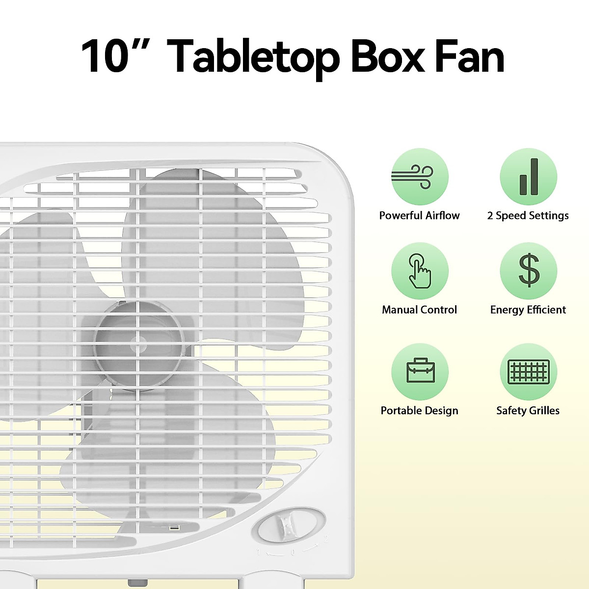 shinic 10" Tabletop Box Fan for Bedroom, 2 Speeds, Quiet Table Fan with Strong Airflow, Energy Efficient Small Box Fan, Portable Kitchen Exhaust Fan for Bedroom Bathroom Office Dorm Workshop, White