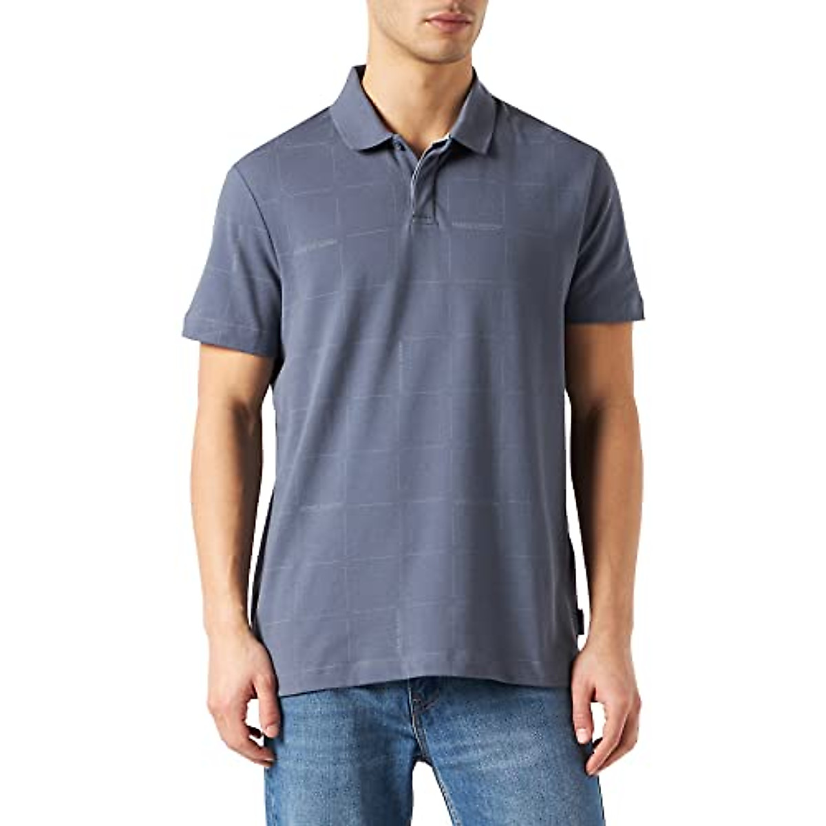 A|X ARMANI EXCHANGE Men's Stretch Pique Grid Print Logo Polo, Grisaille, M
