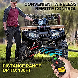 ATV Winch 3000LB, 12V DC Electric Winch with 50Ft Synthetic Rope, Wireless Remote Control, Roller Fairlead, Waterproof Winch Set for ATV UTV Towing Truck