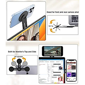 Jkoailiwi 180° Adjustable & Flip Continuity Camera Monitor Mount, Dual Screen Magnetic Phone Holder for Laptop, Slim MacBook Webcam Mount Compatible with MagSafe iPhone 15/14/13/12 & All Phones