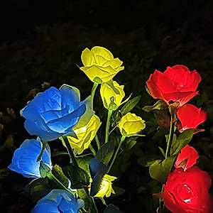 Outdoor Realistic Solar Powered Rose Flower Lights Stake,2 Pack 10 Rose Solar Garden Decorative Waterproof Lights for Backyard Patio Pathway Xmas Decoration-Blue