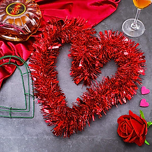 WILLBOND 2 Pack 12 Inch Heart-Shaped Wire Wreath Rings Garden Heart Dark Green Metal Wreath Frame with 115ft Green Flexible Paddle Wire Florists Wire for New Year Valentines Home Party Decoration