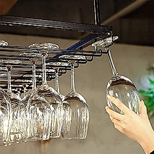 Wheel-hy Wine Bottle/Cup Holder Wine Rack Iron Shelf Hanging Decoration Roof Rack Holder, Adjustable Height: 30-60 cm for Home and Kitchen Bar/Black